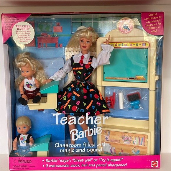 Mattel | Toys | 995 Teacher Barbie Nib With 2 Students Barbie Says ...